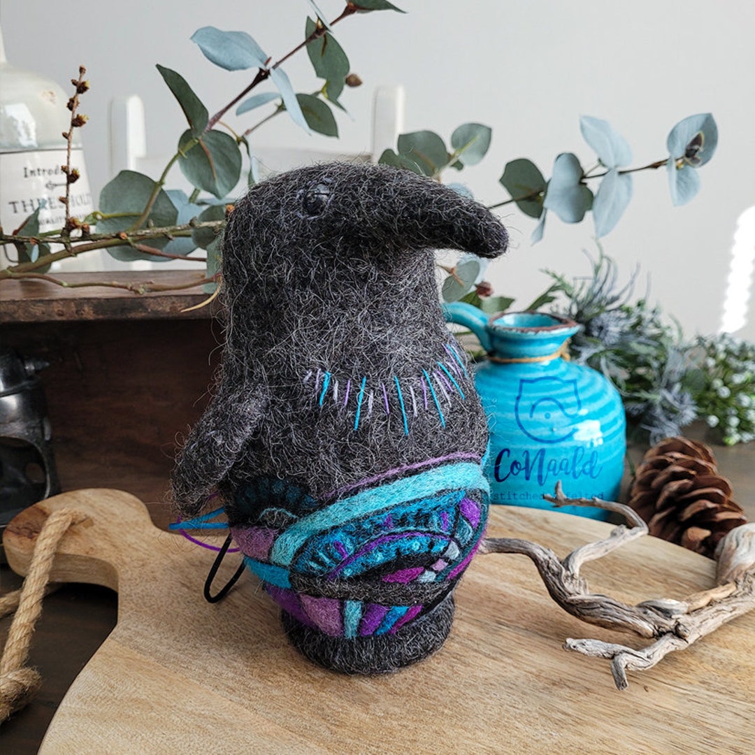 Needle Felted Crow With Abstract Landscape. Felt Doll. Wool Art. - Etsy