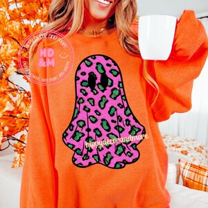 Halloween Ghost PNG Pink Leopard Print Fall PNG Ghost Shirt Design Faux ...