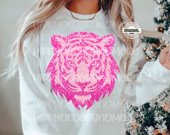 Tigers Pink Out Faux Embroidery Faux Sequins Ready to Press - Etsy