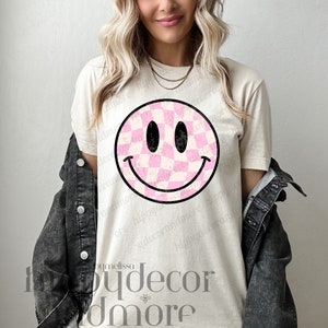 Checkered Smiley Face PNG Pink Checks PNG Distressed Smiley PNG Retro ...