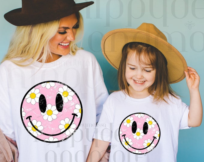 Digital PNG File Daisy Smiley Face, Retro Happy Face, Printable Sticker ...