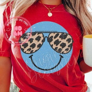 Leopard Print PNG Smiley Face PNG Sunglasses Happy Face Sublimation ...