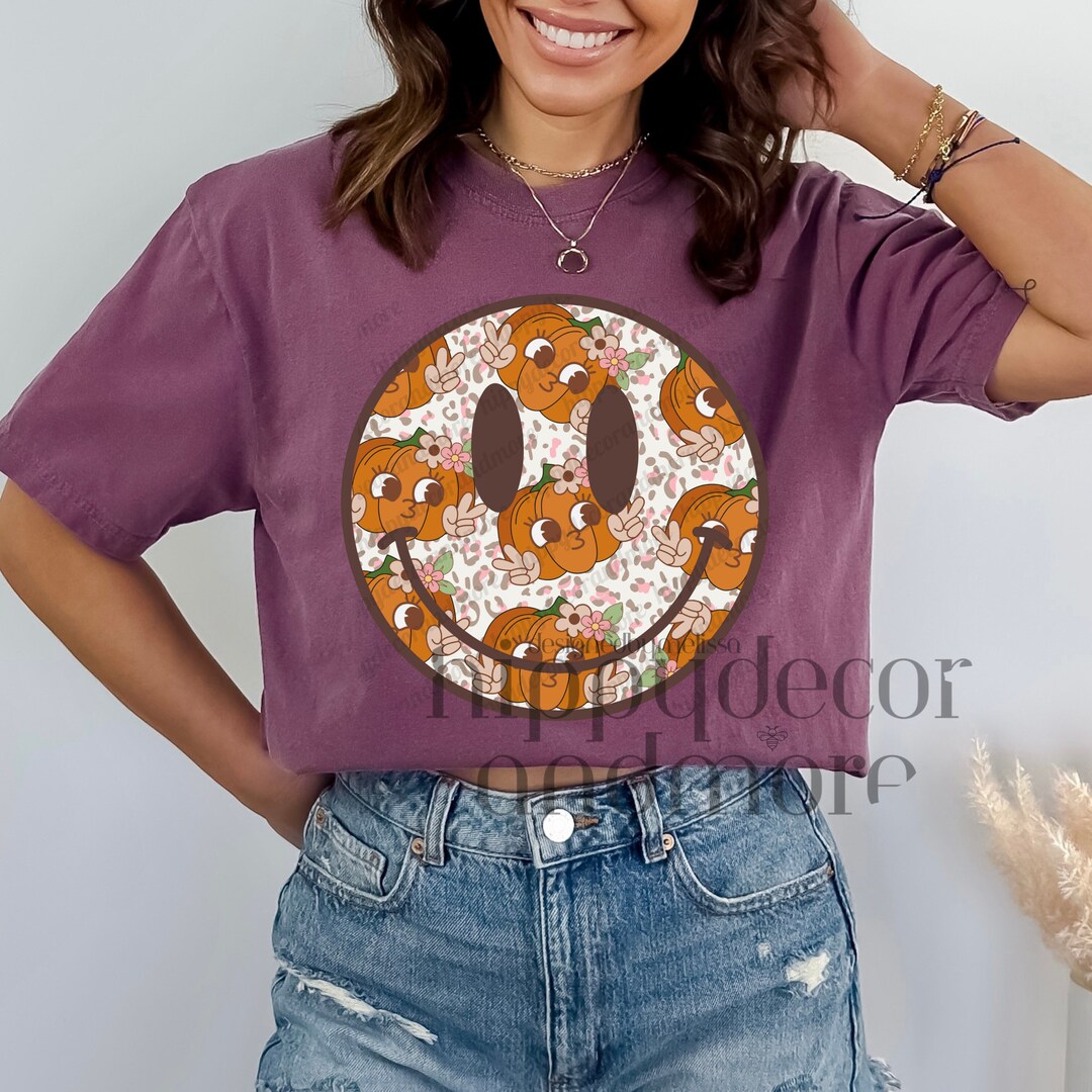 Retro Boho Pumpkin PNG Smiley Face PNG Hippie Fall Cute Boho Fall ...