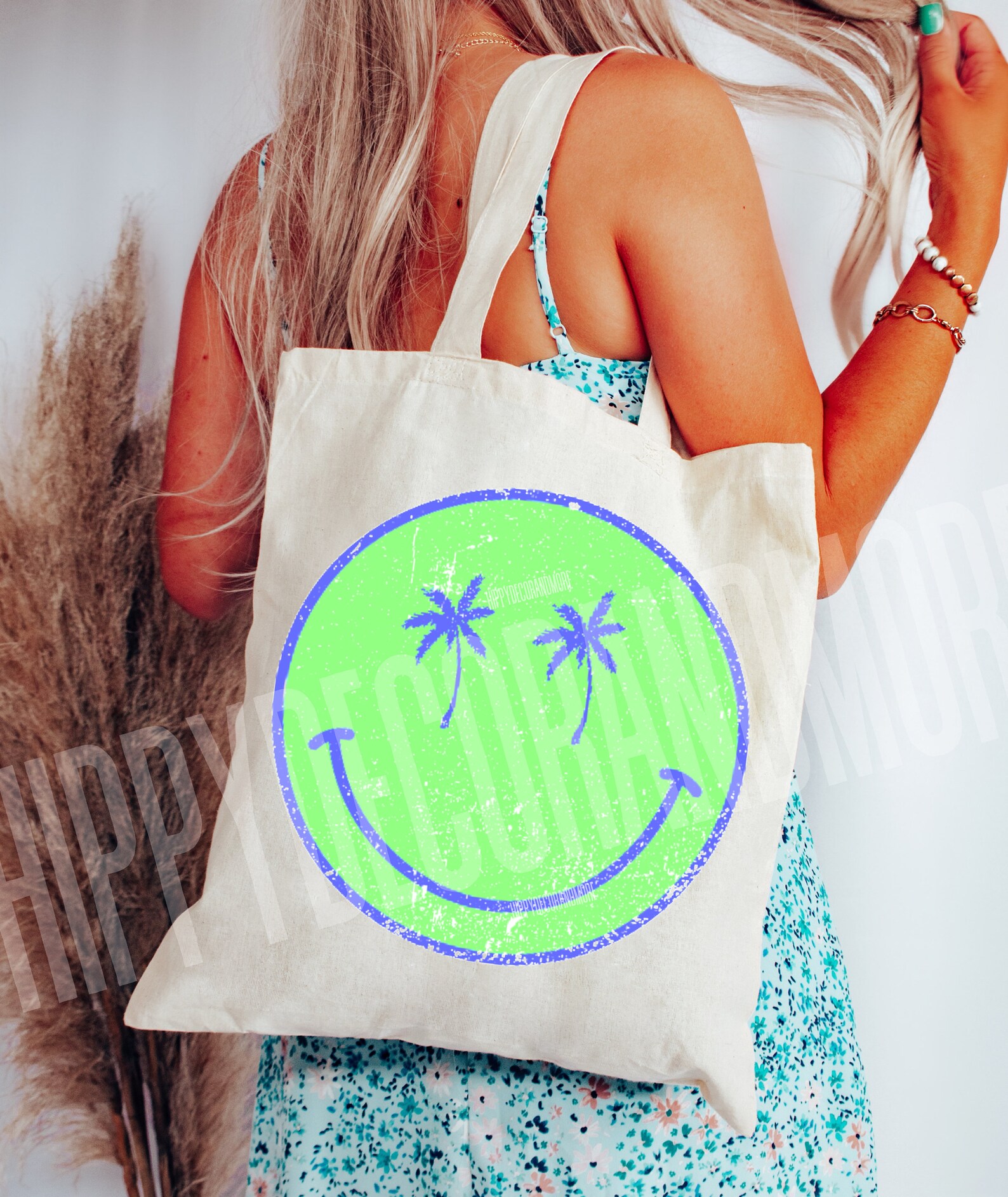Distressed Retro Palm Trees Smiley Face PNG Boho PNG Smiley Sublimation ...