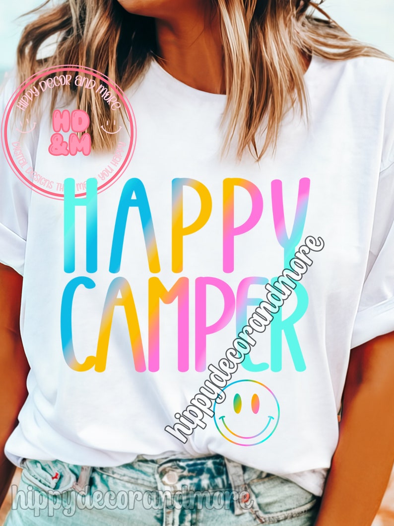 Happy Camper PNG Smiley Face PNG Summer Vibes Comfort Colors Shirt ...
