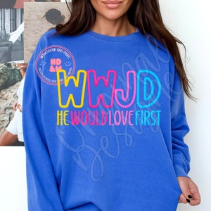 WWJD Png Christian Shirt Design Faux Embroidery Letters Bright Colorful ...