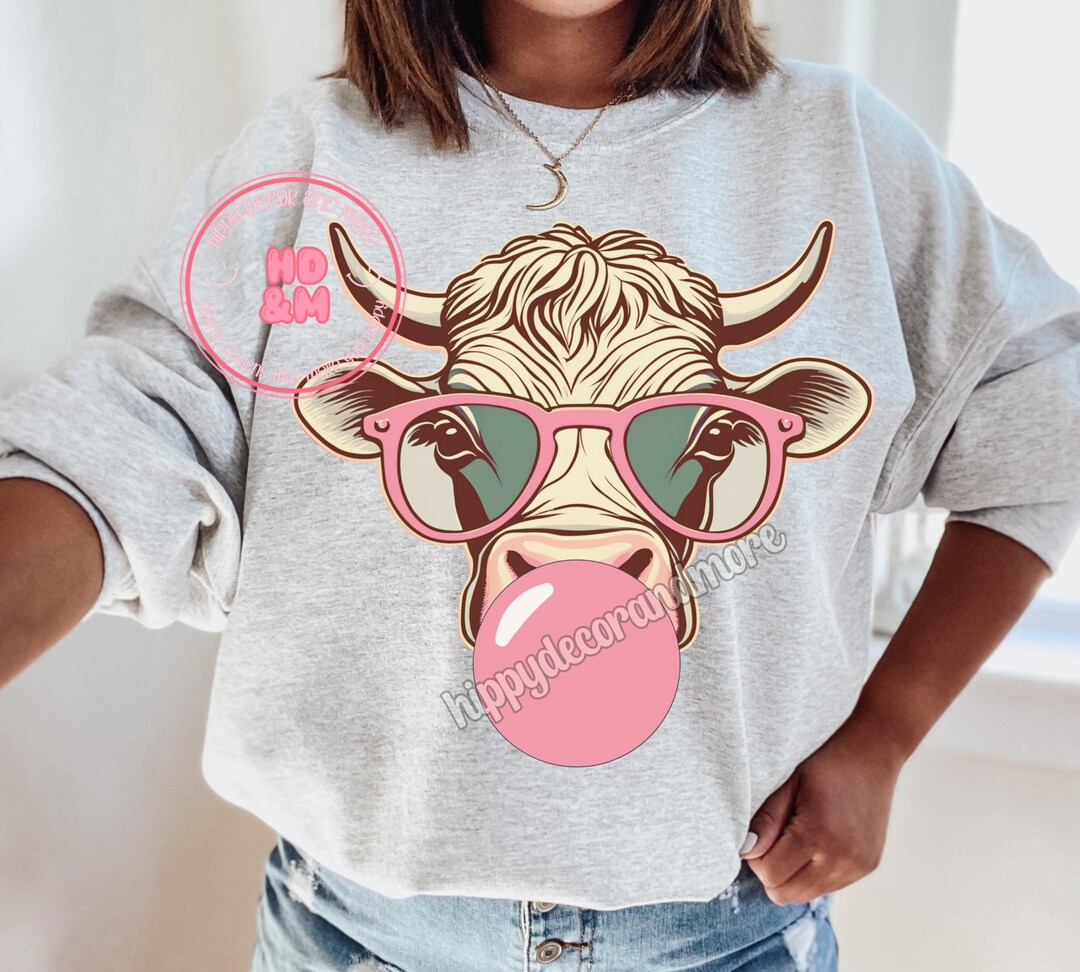 Cow With Gum Cow PNG Retro Cow Bubble Gum Valentines Day PNG Cute Cow ...