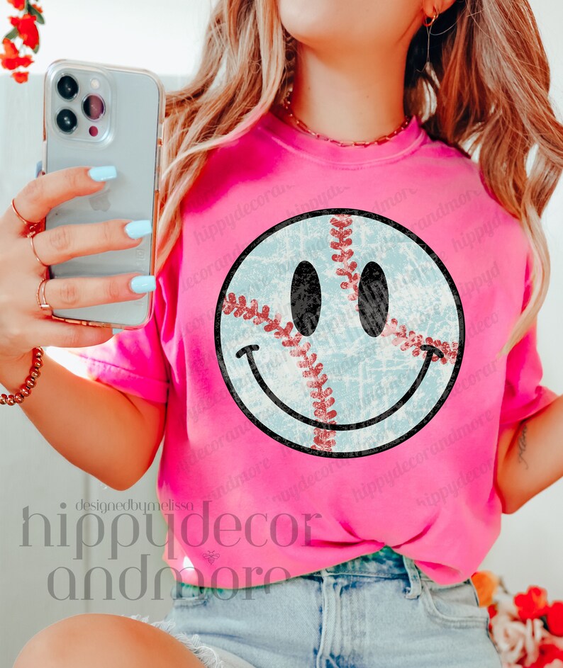 Baseball PNG Smiley Face PNG Retro Smiley Face Sublimation Distressed ...
