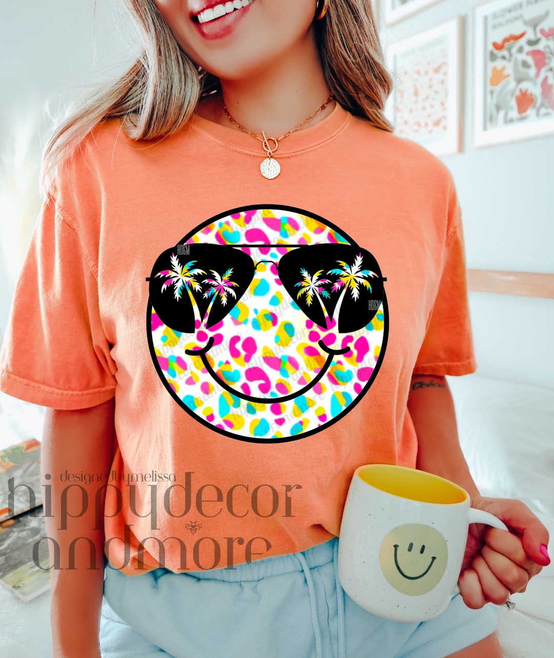 Leopard Print Palm Trees Smiley Face PNG Sunglasses Smiley Transfer ...