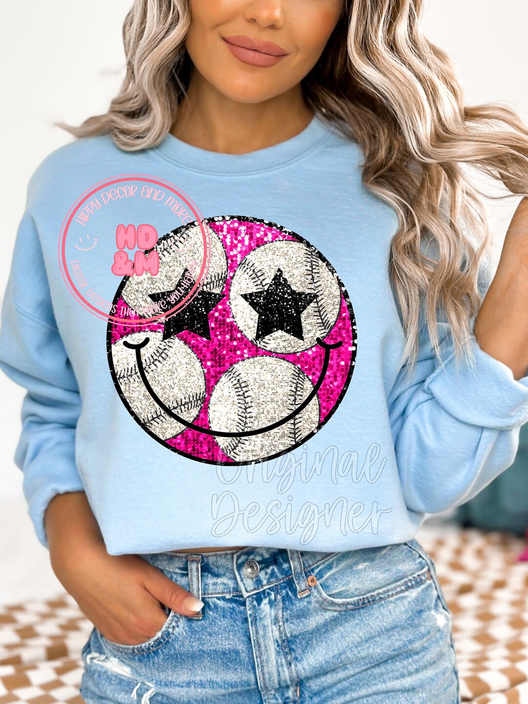 Sparkly Pink Baseball Smiley Face PNG Baseball PNG Faux Glitter PNG ...