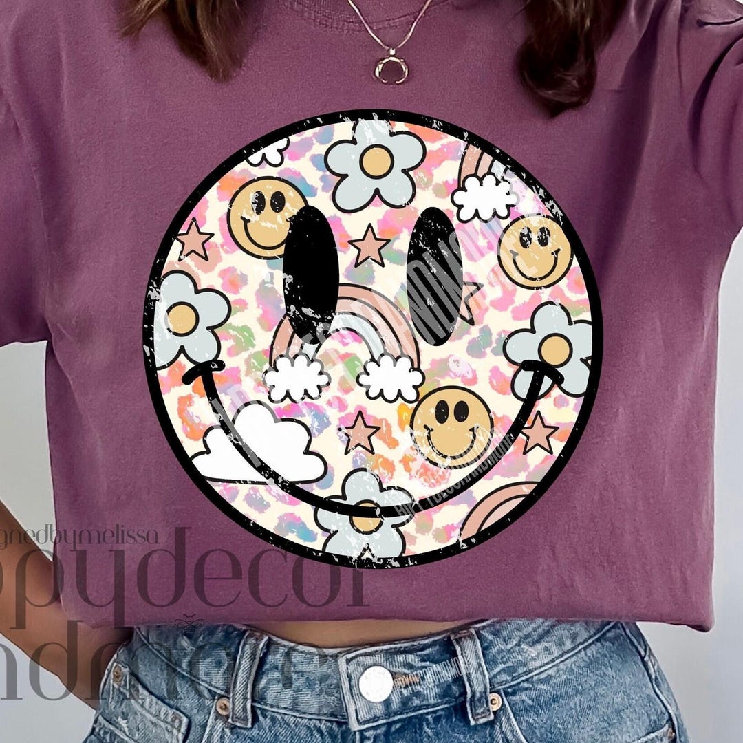 Distressed Smiley Face PNG Daisy Png Retro Smiley Girly Transfer Boho ...