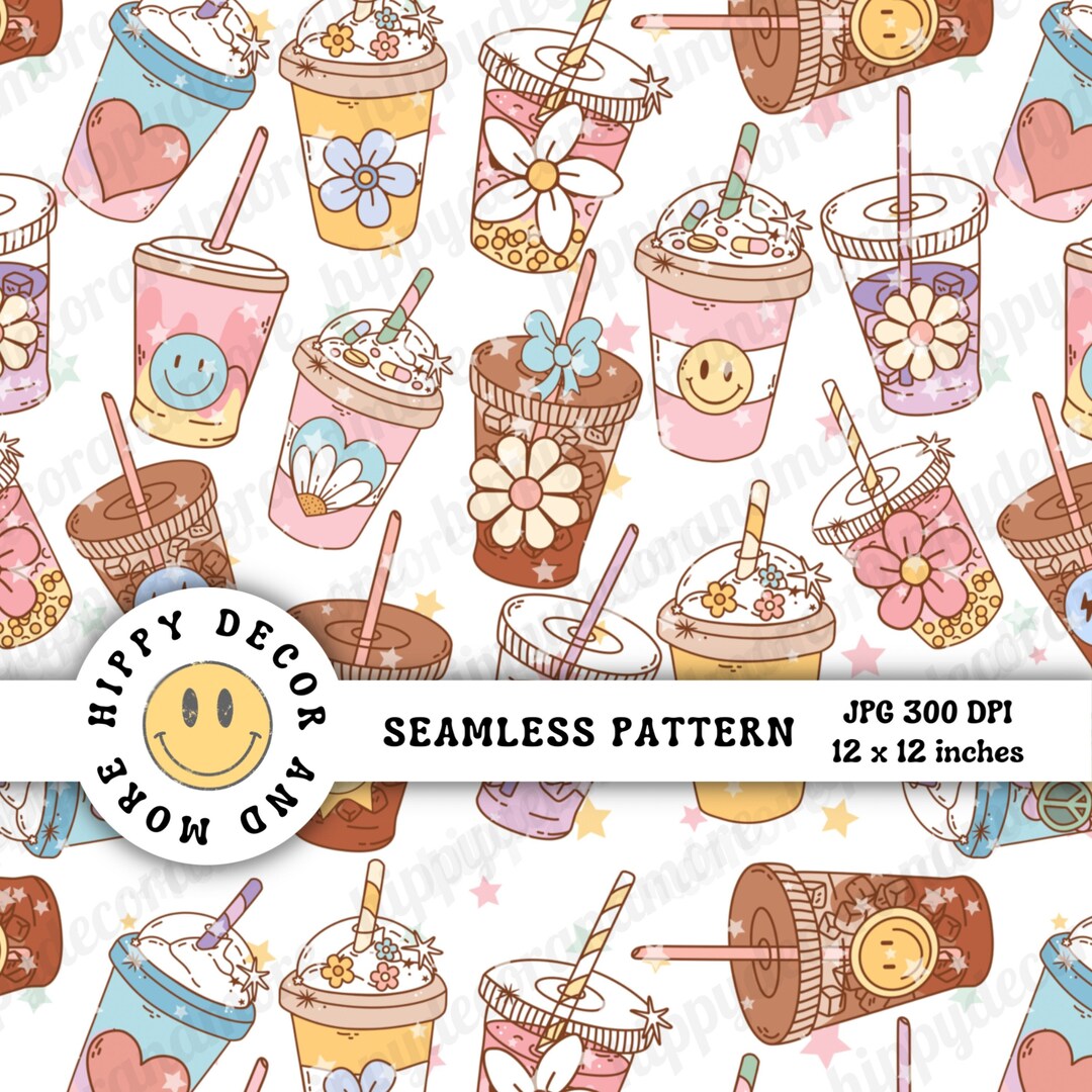 Cute Drinks Summer Seamless Pattern Digital Seamless Pattern for Fabric Sublimation Retro Summer ...