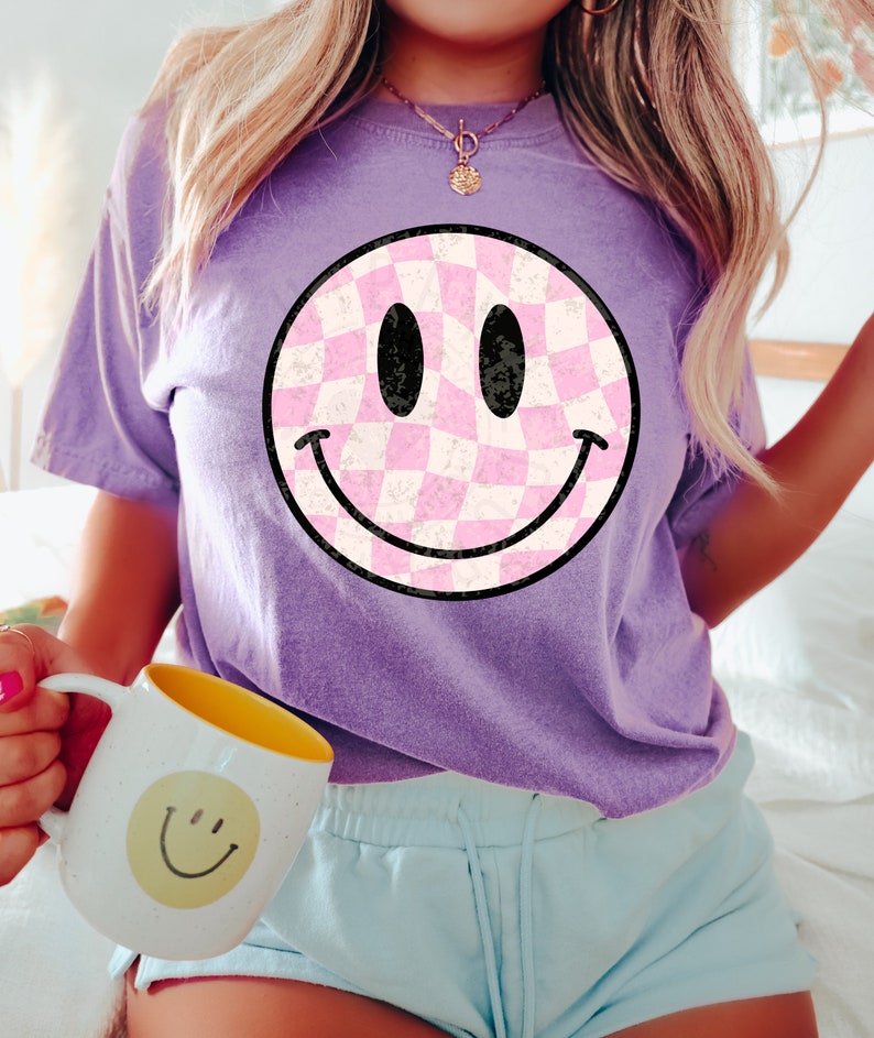 Checkered Smiley Face PNG Pink Checks Png Distressed Smiley - Etsy