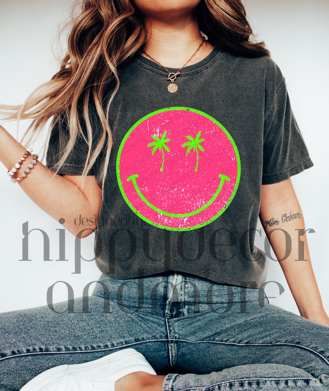 Distressed Retro Palm Trees Smiley Face PNG Boho PNG Smiley - Etsy