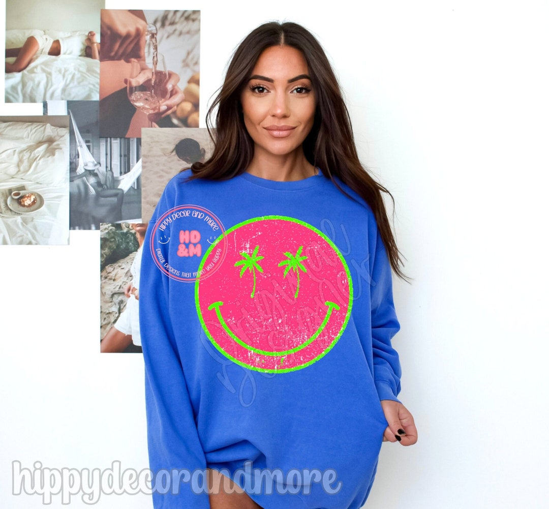 Distressed Retro Palm Trees Smiley Face PNG Boho PNG Summer Sublimation ...