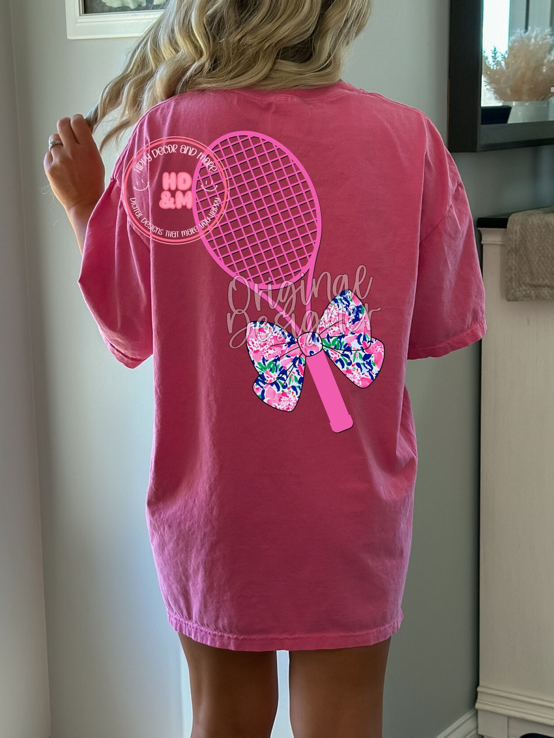 Preppy Tennis PNG Tennis Racket PNG Pink Tennis Floral Bow PNG Tennis ...