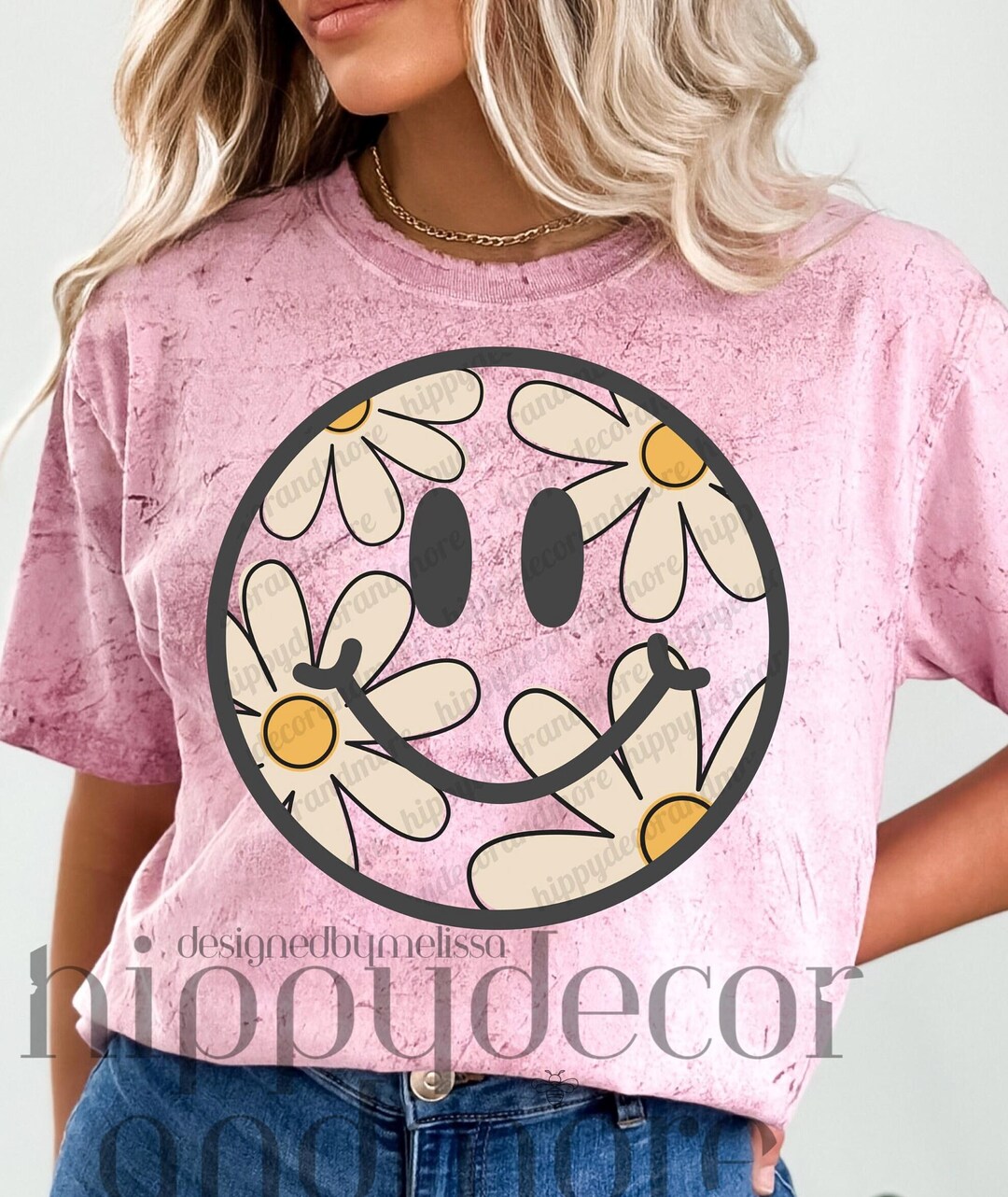 Daisy PNG Retro Smiley Face PDF Distressed Transfer Smiley Face PNG ...