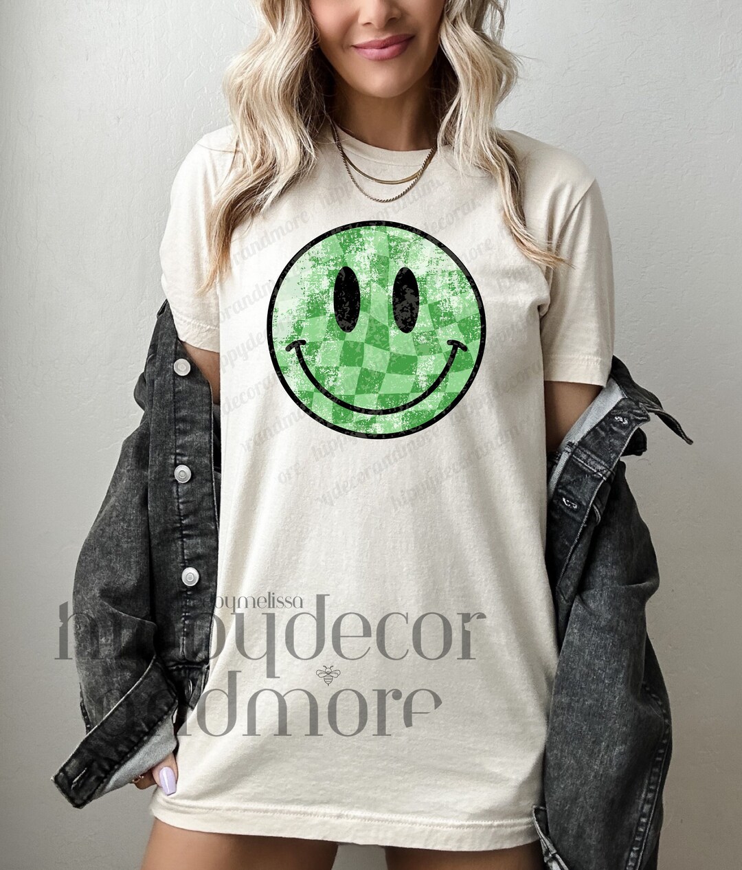 Checkered Smiley Face PNG Green Checks Png Distressed Smiley - Etsy