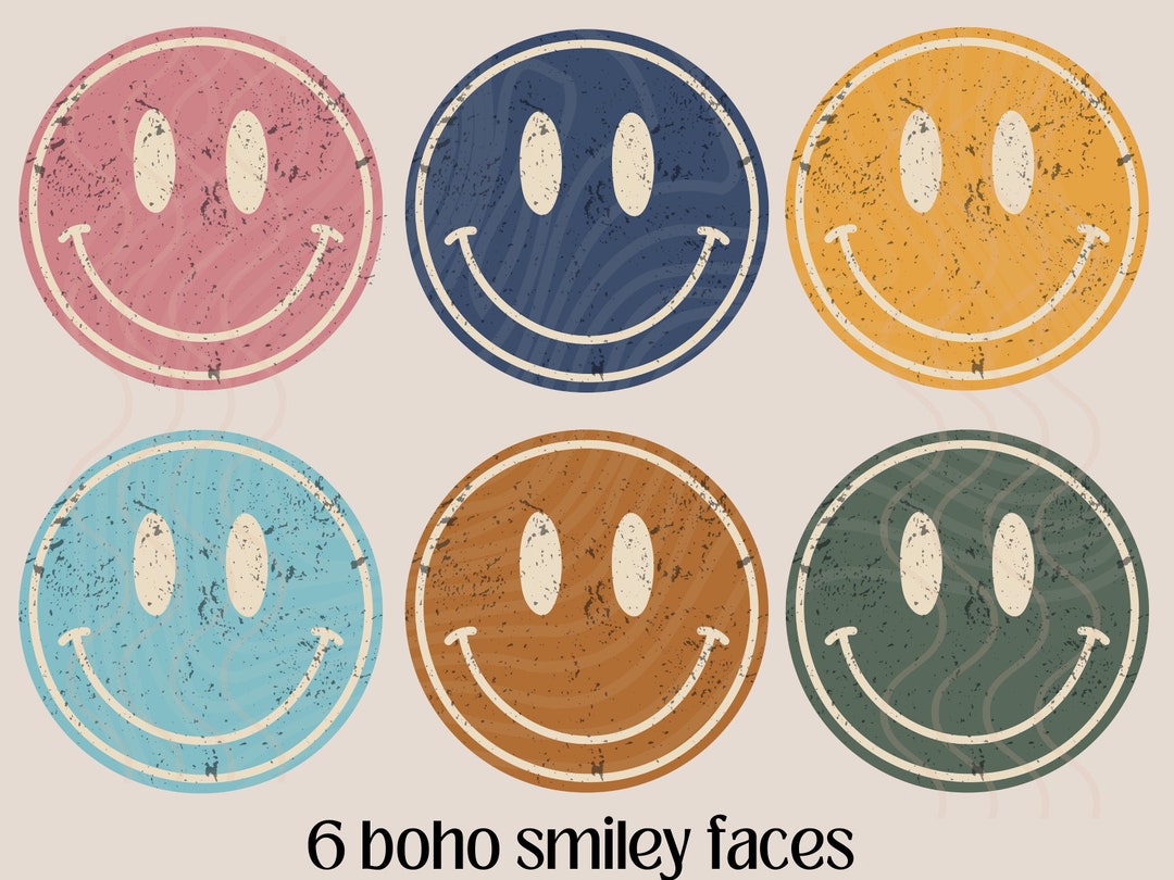 Boho Smiley Faces Bundle Retro Smile Face Bundle Distressed PNG Smile ...