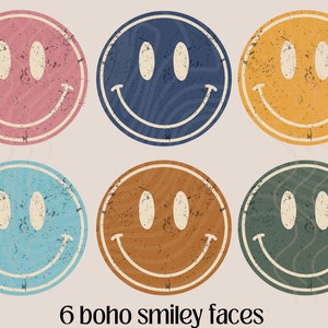 Boho Smiley Faces Bundle Retro Smile Face Bundle Distressed PNG Smile ...