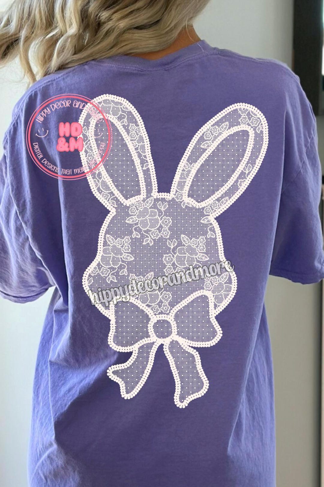 Hand Drawn Bunny With Bow PNG Easter PNG Bunny PNG Faux Embroidery Lace ...