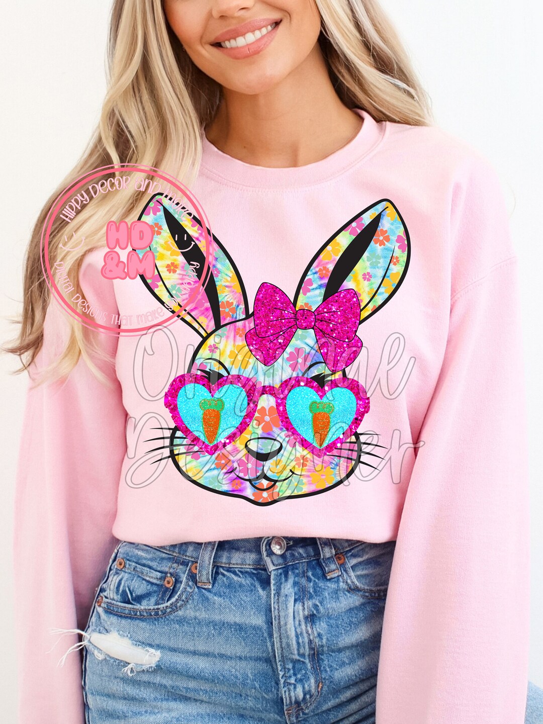 Retro Easter Bunny PNG Tie Dye Hippie Bunny With Sunglasses Faux ...