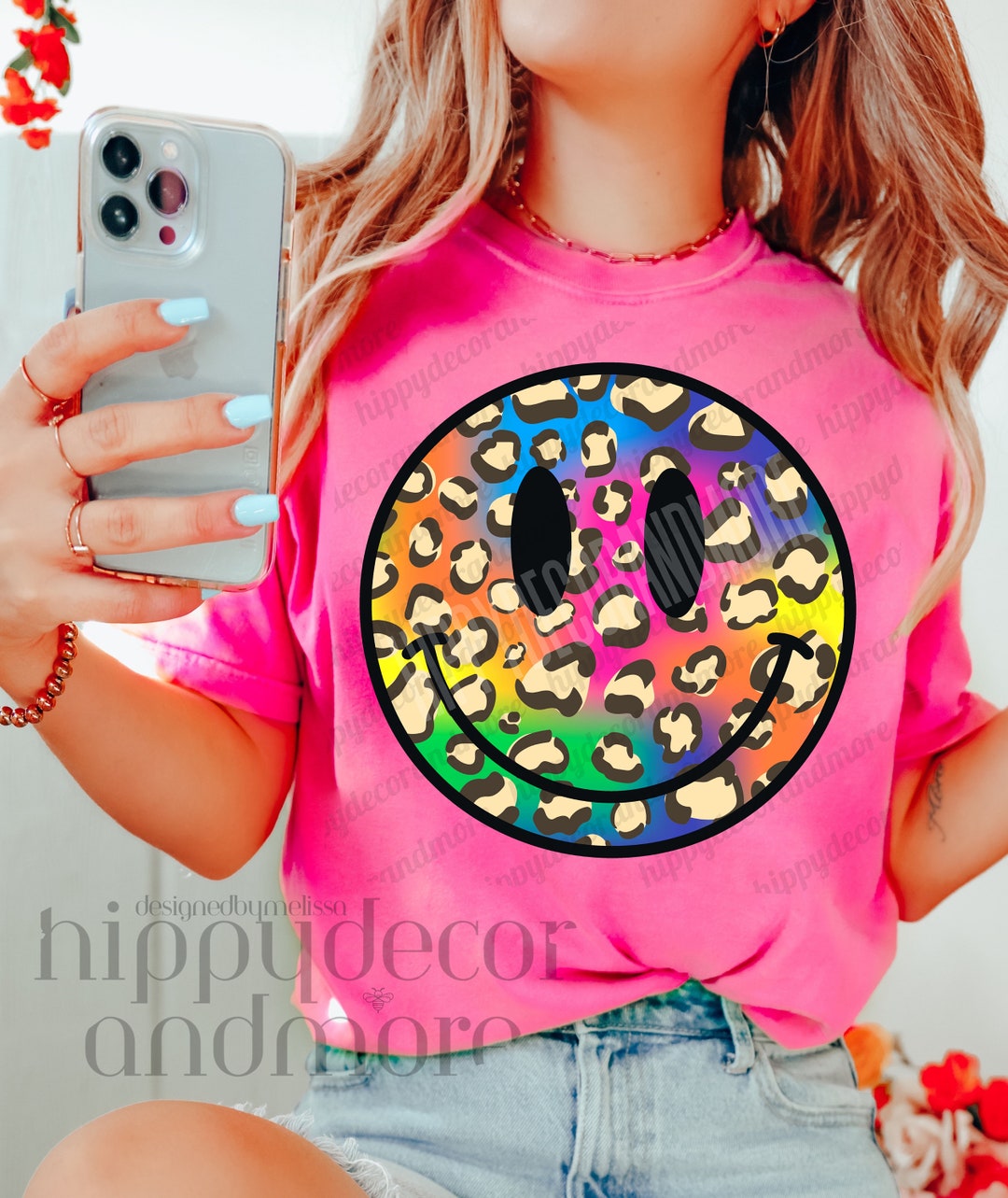 Retro Smiley Face PNG Rainbow Smiley Face Leopard Print Smiley Face PNG ...