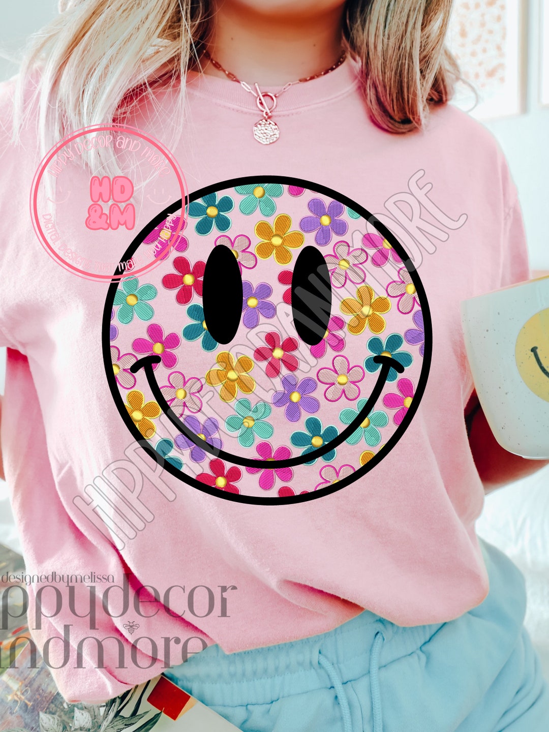 Daisy Smiley Face PNG Colorful Faux Embroidery Daisies PNG Spring ...