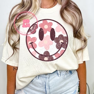 Distressed Boho Smiley Face PNG Boho Flowers PNG Retro PNG Smiley Face ...