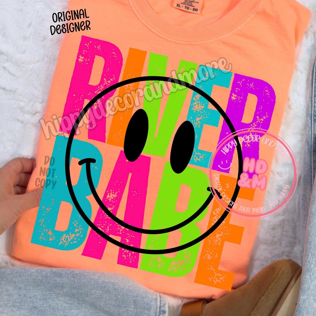 River Babe Babe Retro Smiley Face PNG Boho PNG Happy Face Shirt Retro ...