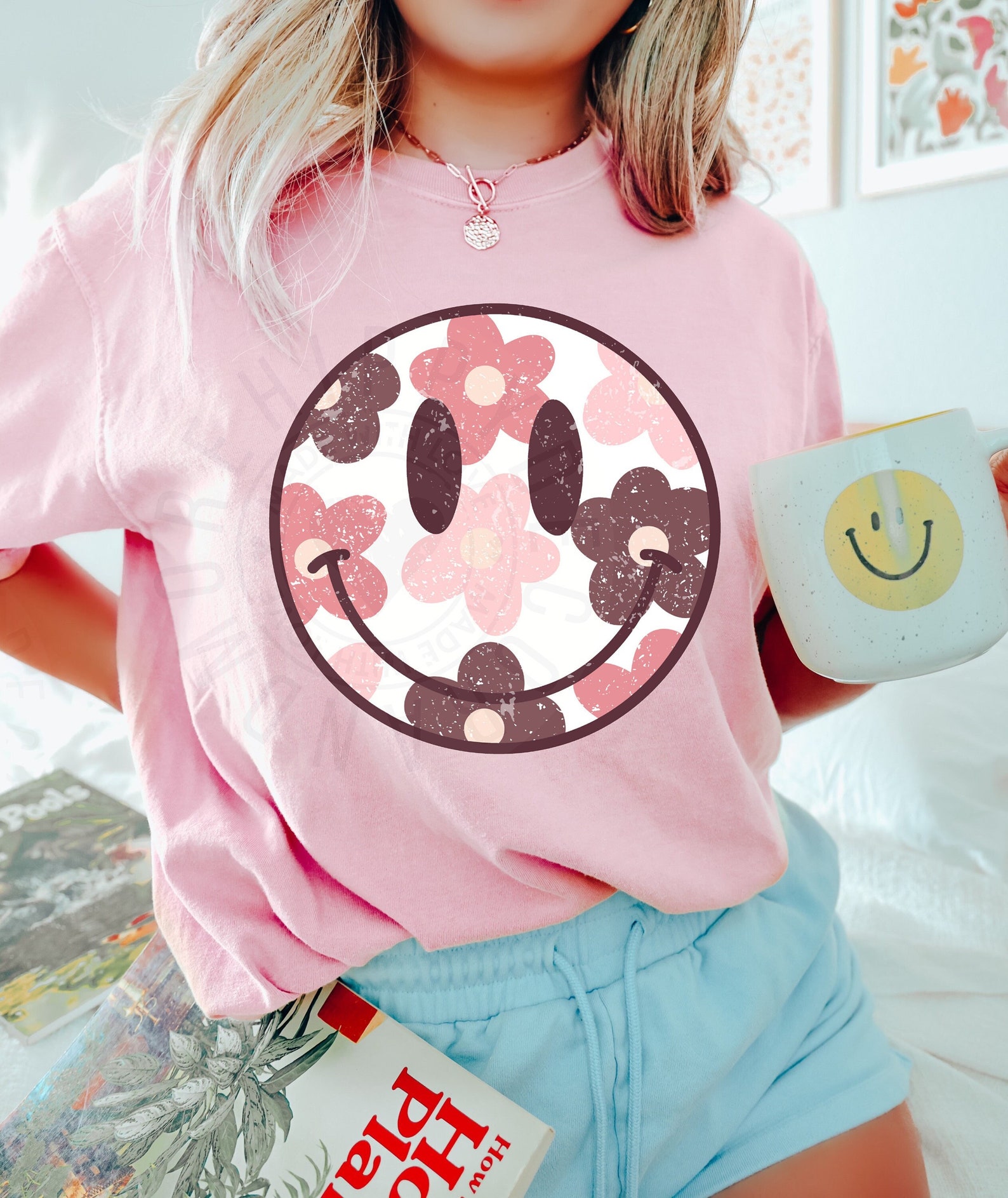 Distressed Boho Smiley Face PNG Boho Flowers PNG Retro Png - Etsy