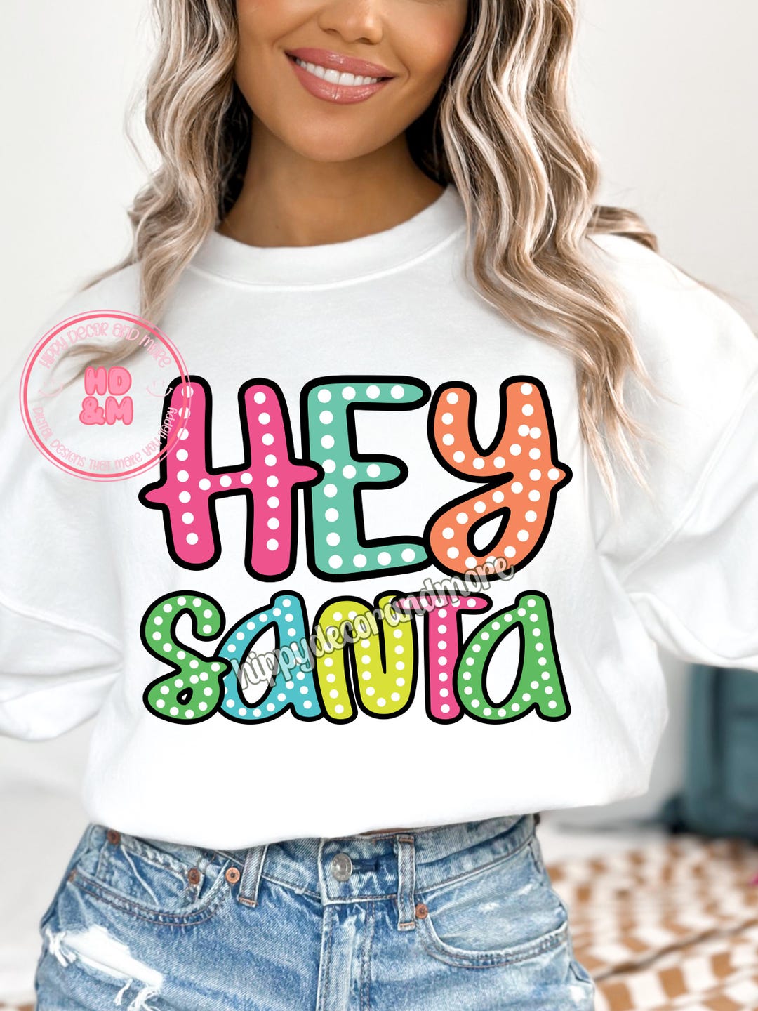 Hey Santa PNG Dot Letters Christmas PNG Neon Letters Christmas Shirt Sublimation Design Santa ...