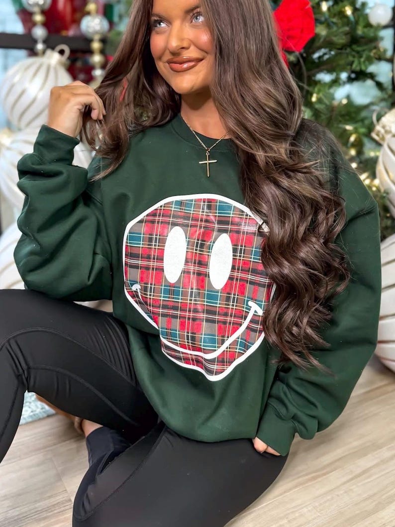 Plaid Smiley Face PNG Preppy Christmas PNG Plaid Smiley Shirt ...