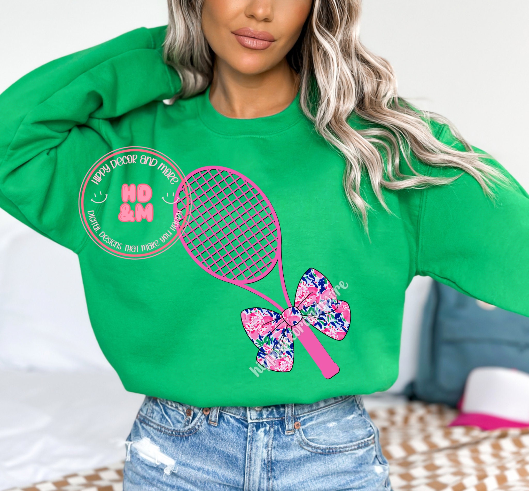 Preppy Tennis PNG Tennis Racket PNG Pink Tennis Floral Bow PNG Tennis ...