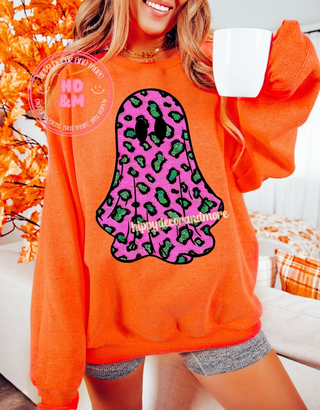 Halloween Ghost PNG Pink Leopard Print Fall PNG Ghost Shirt Design Faux ...