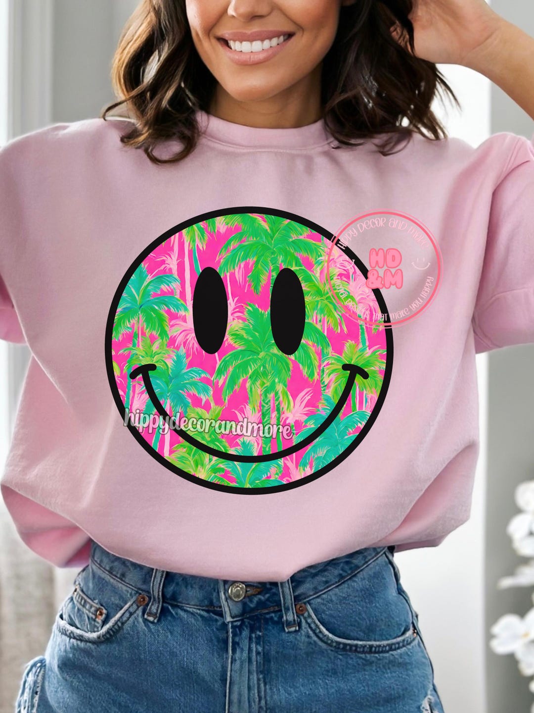 Palm Tree Smiley Face PNG Tropical Beach Vibes Neon Pink Green Palm ...