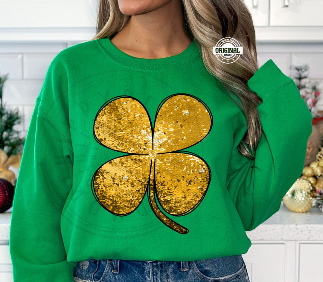 Gold Faux Sequins Shamrock PNG St.patrick’s Day Shirt Design Sparkly Clover 4 Leaf Clover Lucky ...