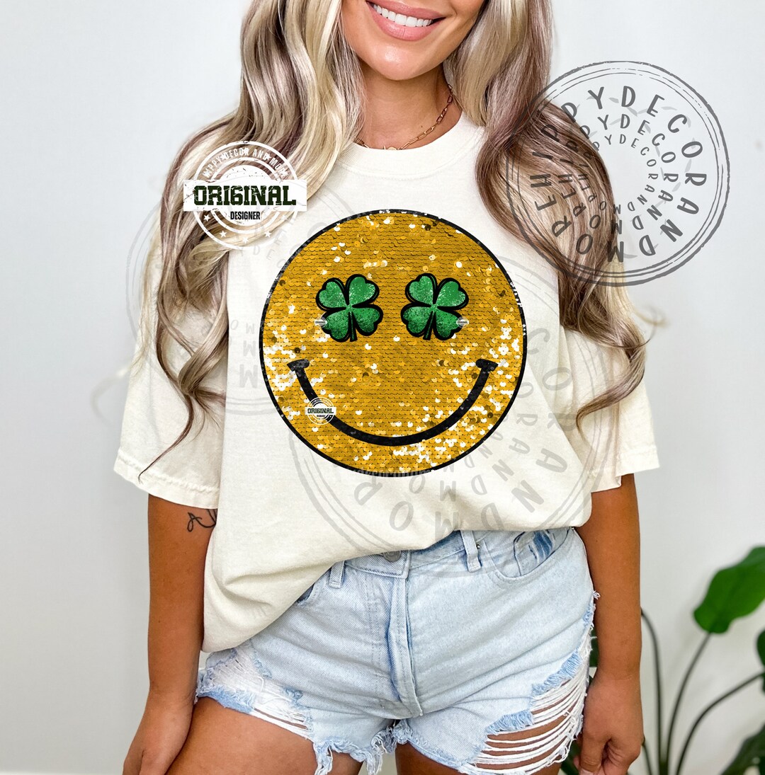 Gold Irish PNG St. Patrick's Day PNG Shamrock Smiley PNG Faux Sequins ...
