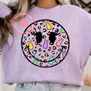 Leopard Print Smiley Face PNG Easter PNG Pastel Smiley Face Shirt ...