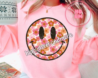 Retro Floral Smiley Face PNG - Etsy