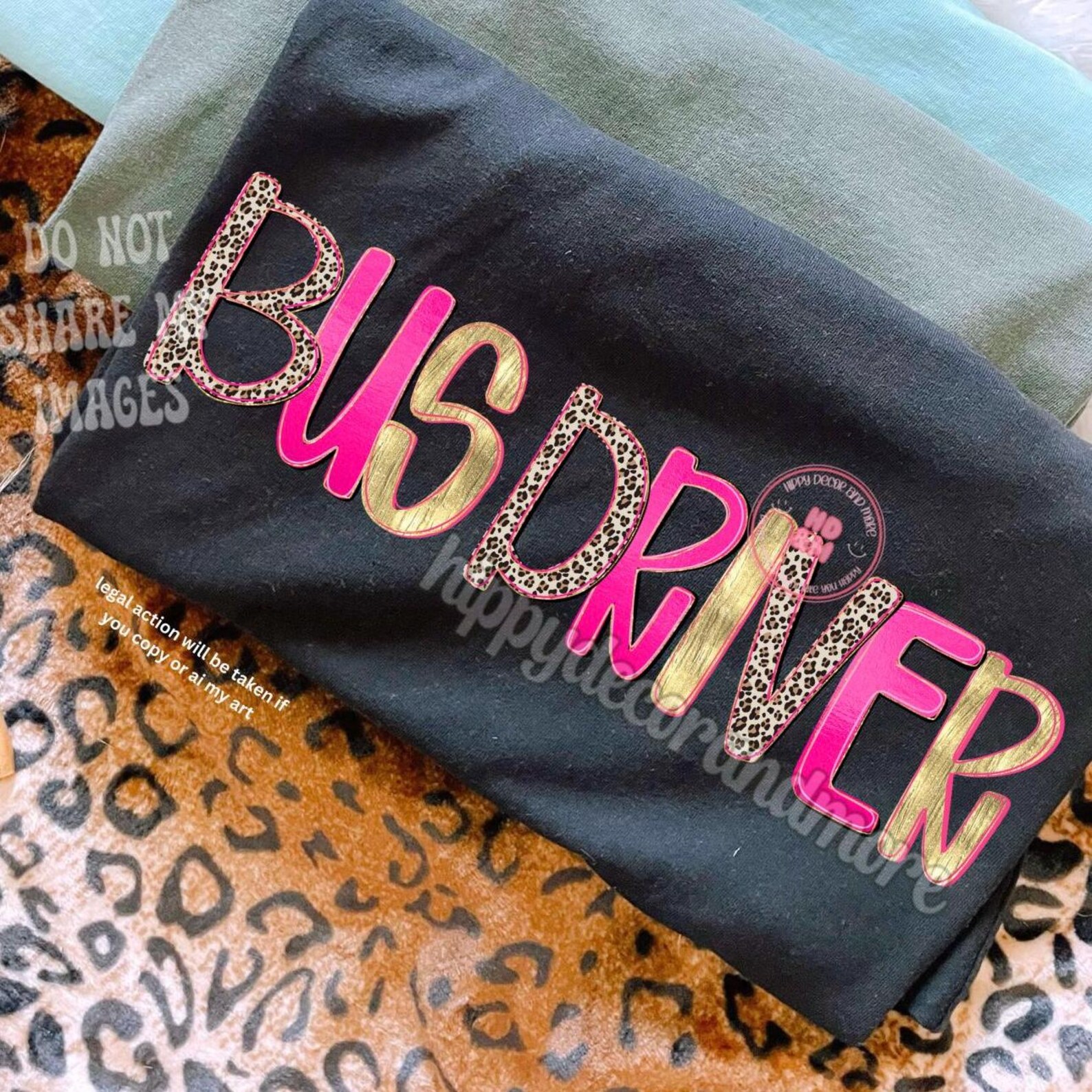 Preppy Bus Driver PNG Pink Leopard Print Metalic Gold Girly Girl Fall ...