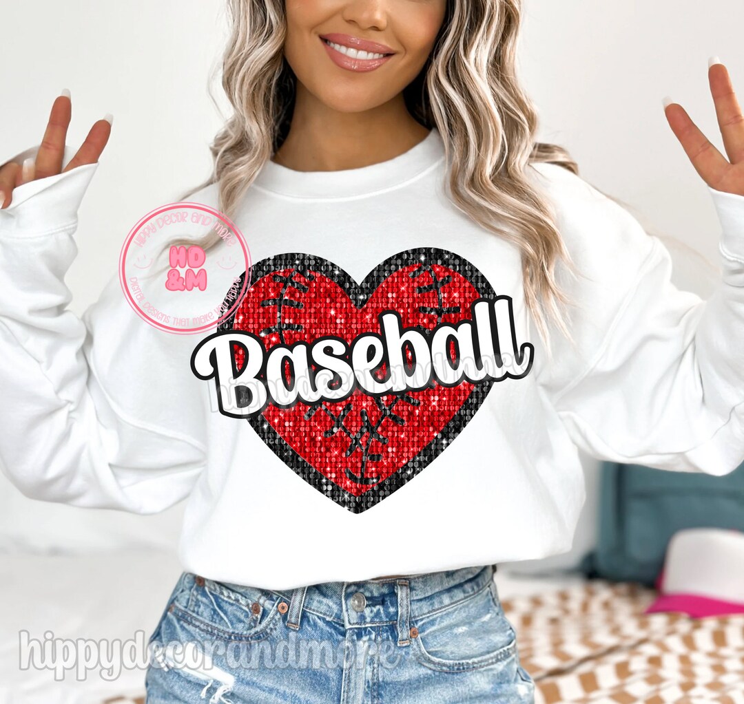Baseball PNG Sparkly Red Heart PNG Baseball Shirt Design Faux Glitter ...