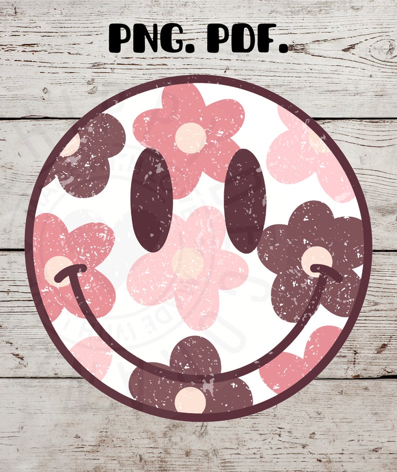 Distressed Boho Smiley Face PNG Boho Flowers PNG Retro Png - Etsy