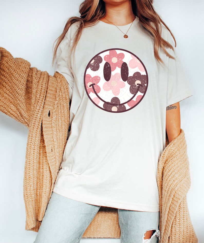 Distressed Boho Smiley Face PNG Boho Flowers PNG Retro Smiley - Etsy