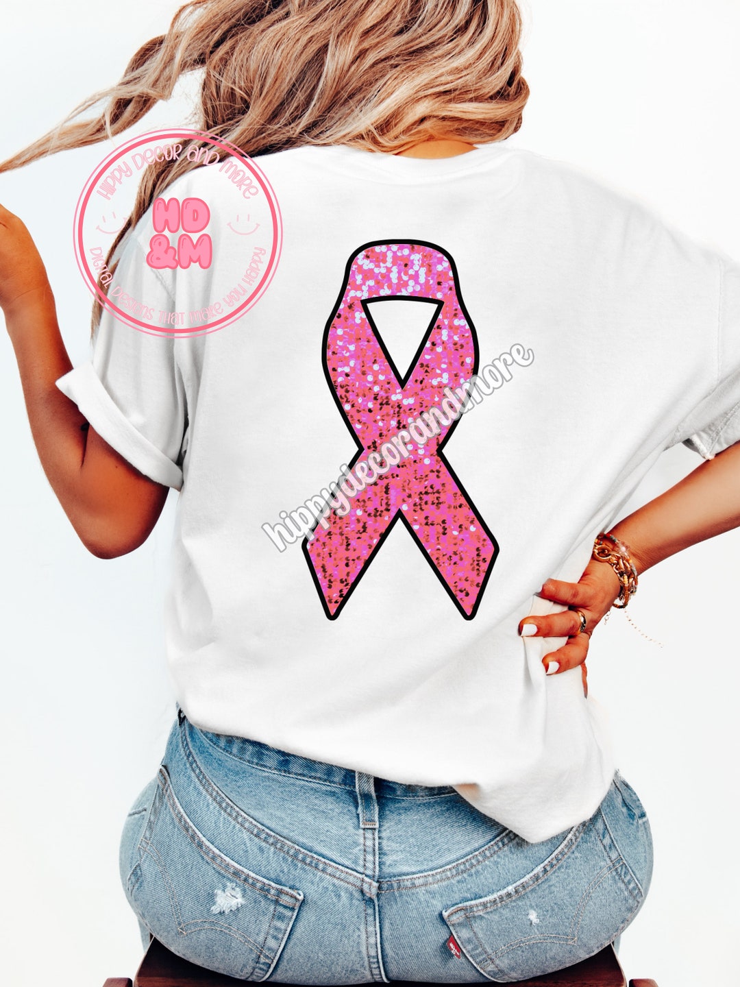 Breast Cancer Awareness Ribbon PNG Sparkly Faux Sequins Pink Out PNG in ...