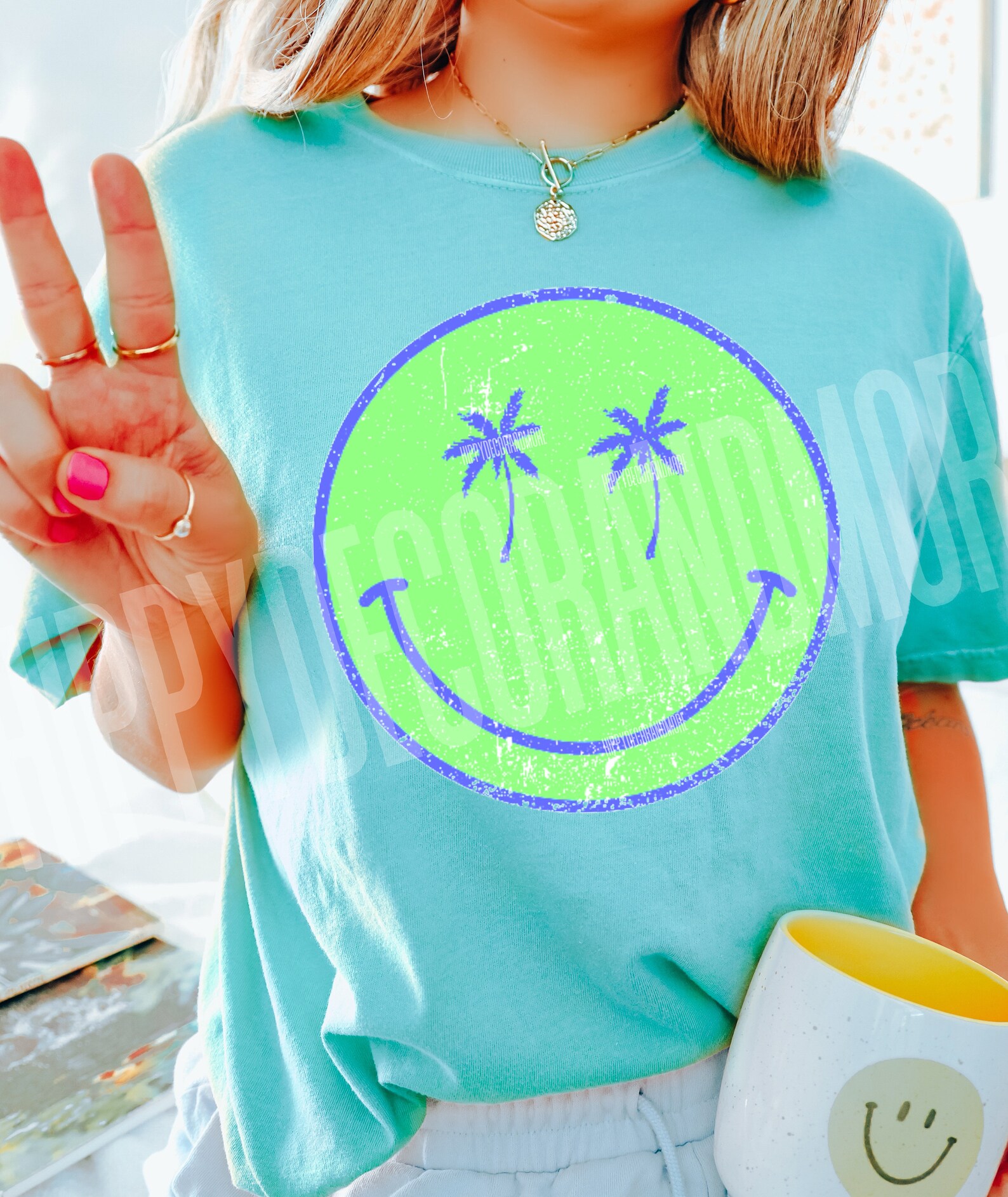 Distressed Retro Palm Trees Smiley Face PNG Boho PNG Smiley Sublimation ...