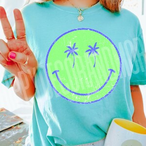 Distressed Retro Palm Trees Smiley Face PNG Boho PNG Smiley Sublimation ...