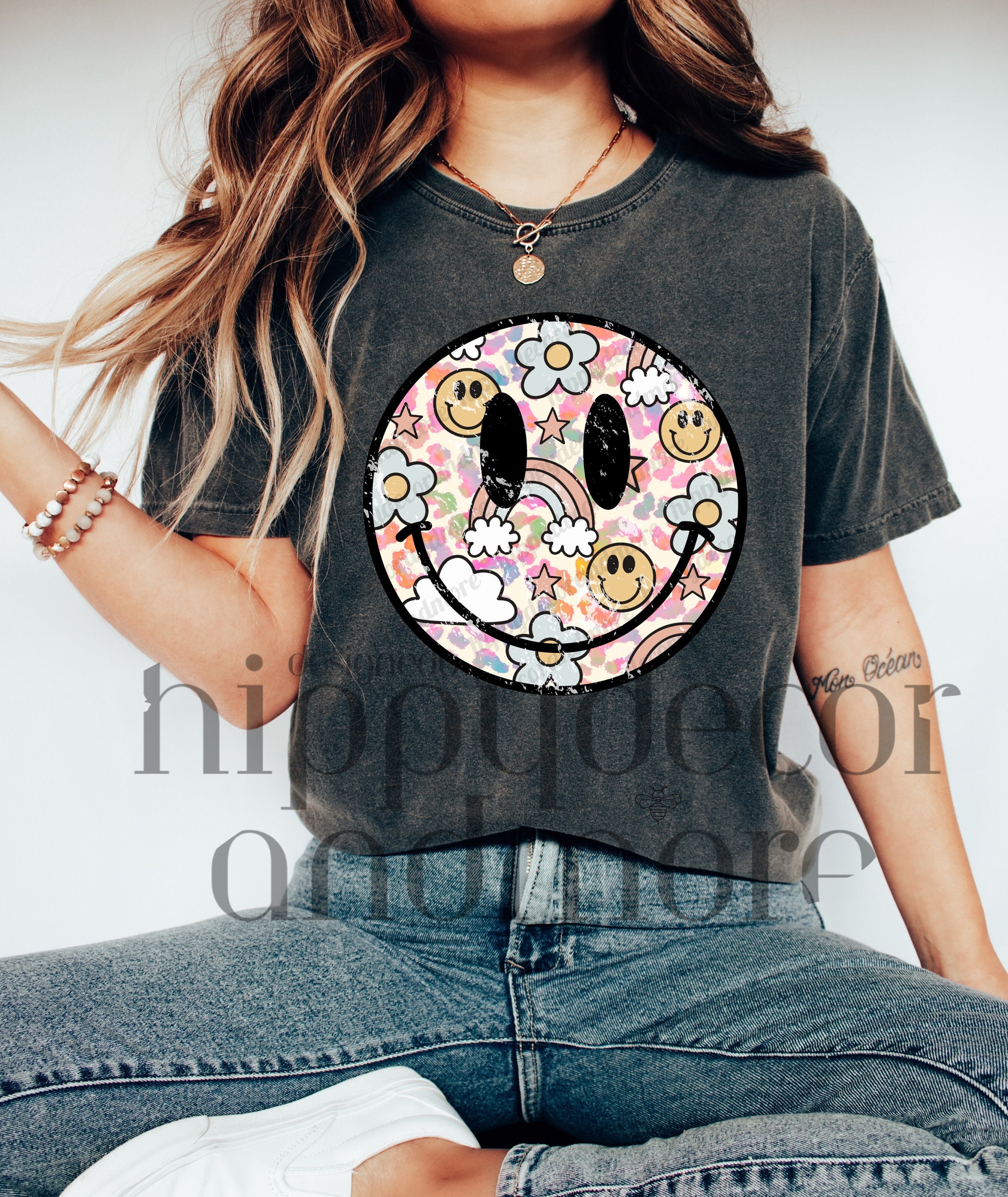 Distressed Smiley Face PNG Daisy Png Retro Smiley Girly Transfer Boho ...