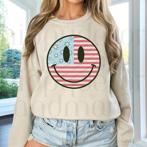 Retro American Flag Smiley Face PNG America Png Fourth of July - Etsy