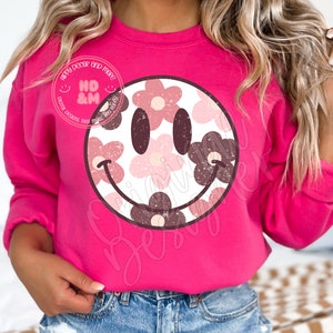 Distressed Boho Smiley Face PNG Boho Flowers PNG Retro PNG Smiley Face ...